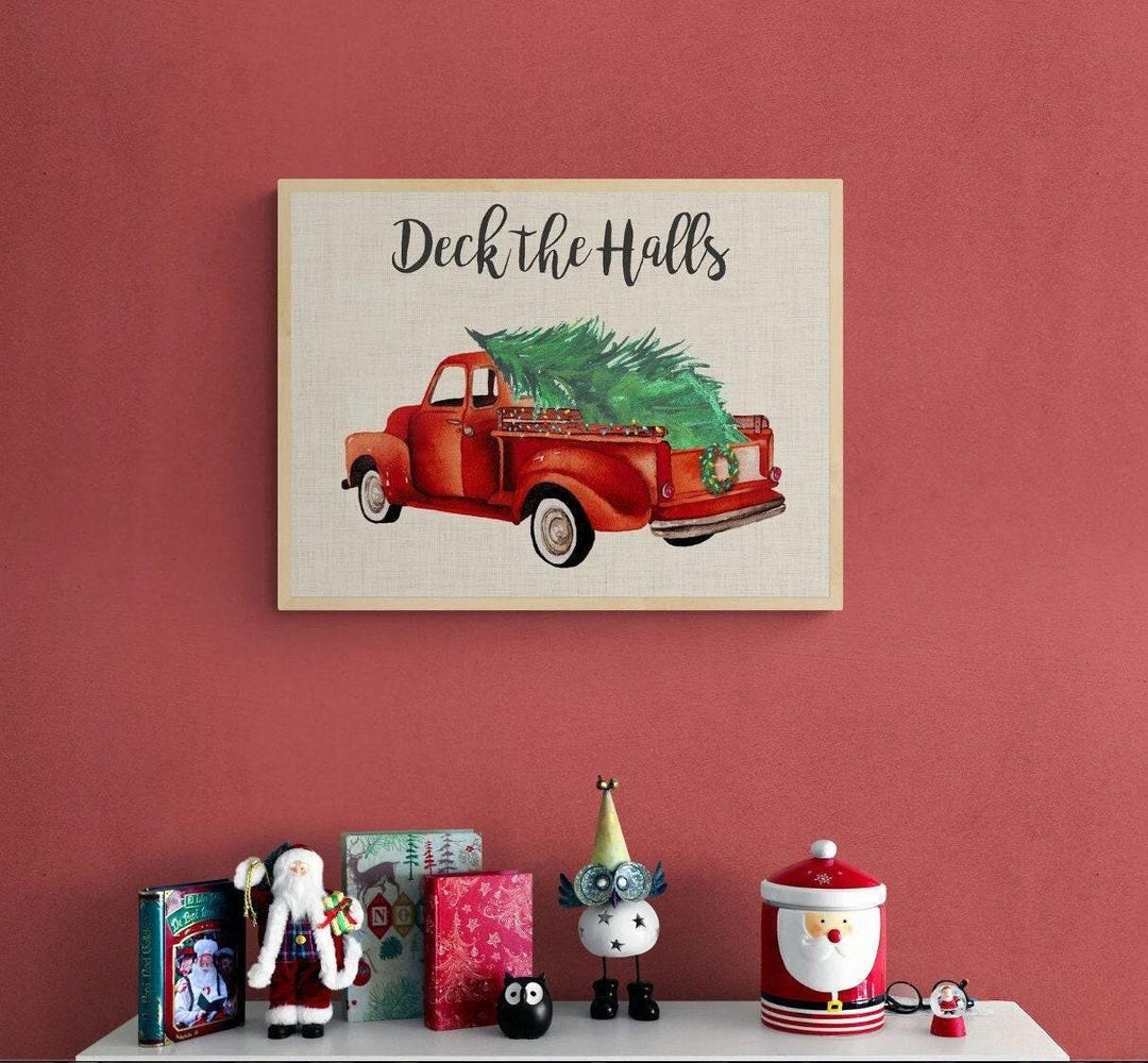 Retro Red Truck Christmas Tree Poster, Nostalgic Holiday Wall Art - Etsy