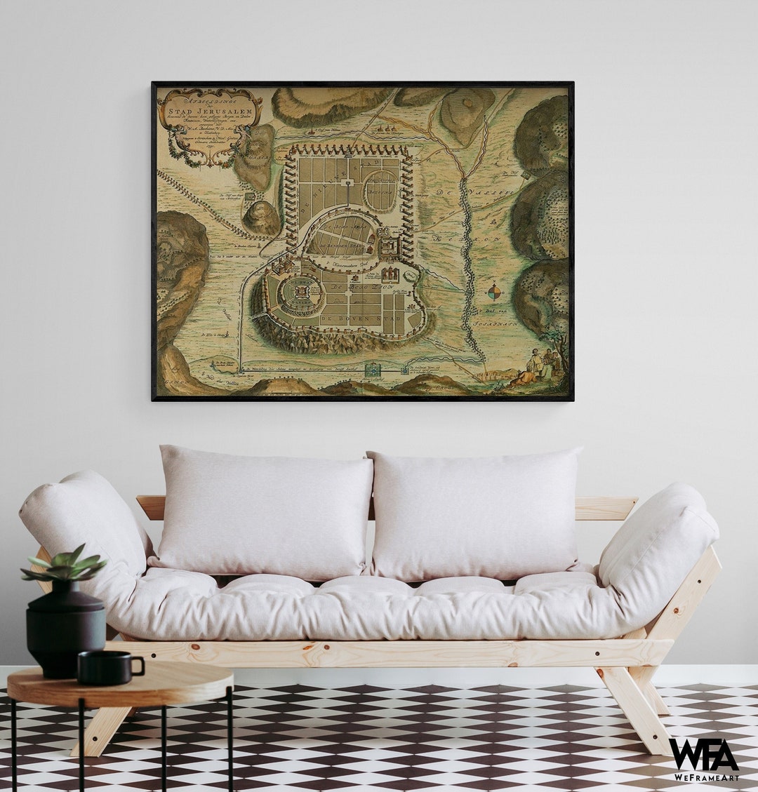 Biblical Regions Map Print, Holy Land Art, Antique Map of Jerusalem ...