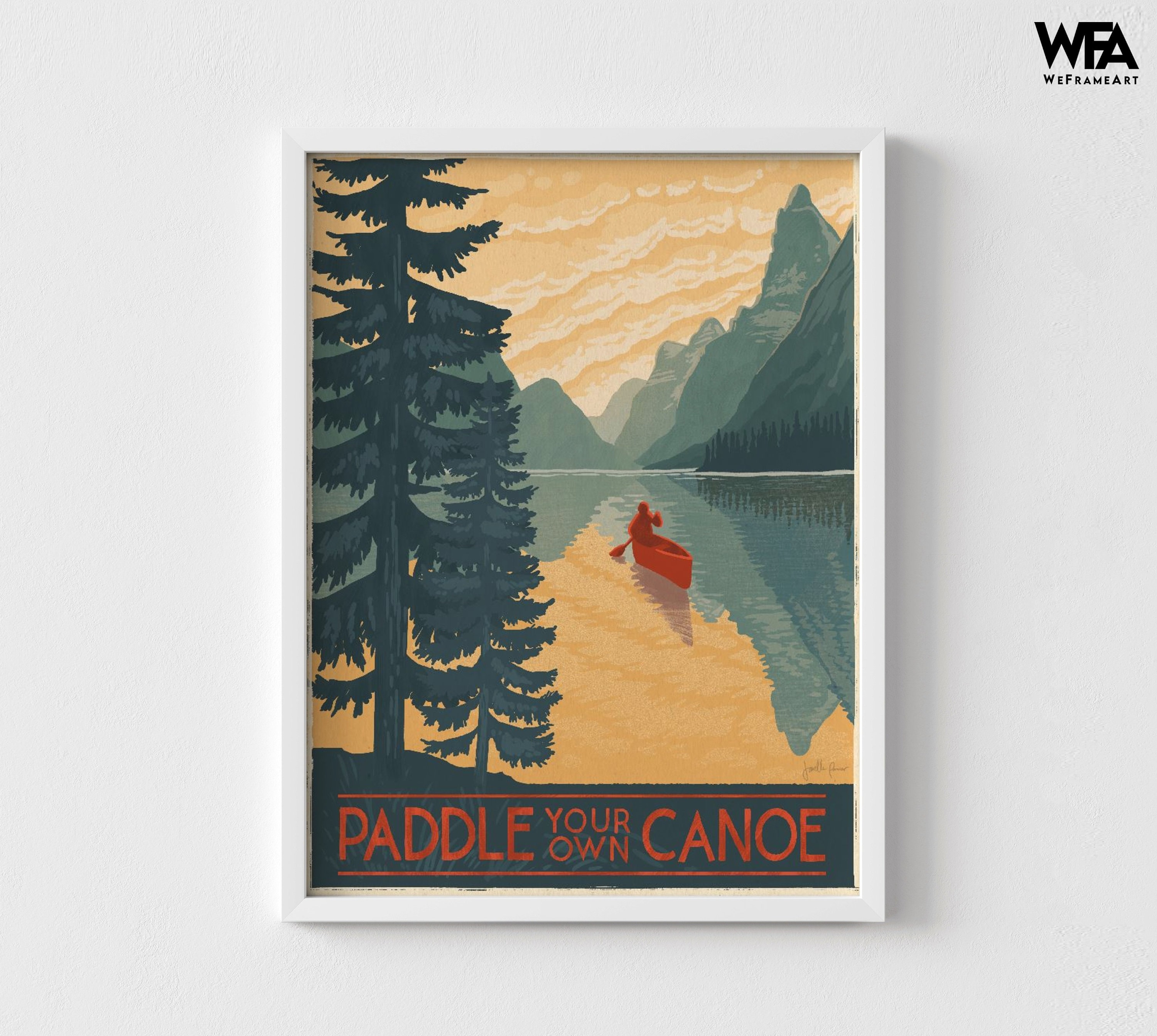 Canoe Art Poster Print Framed Paddling Poster Print Canoe | Etsy
