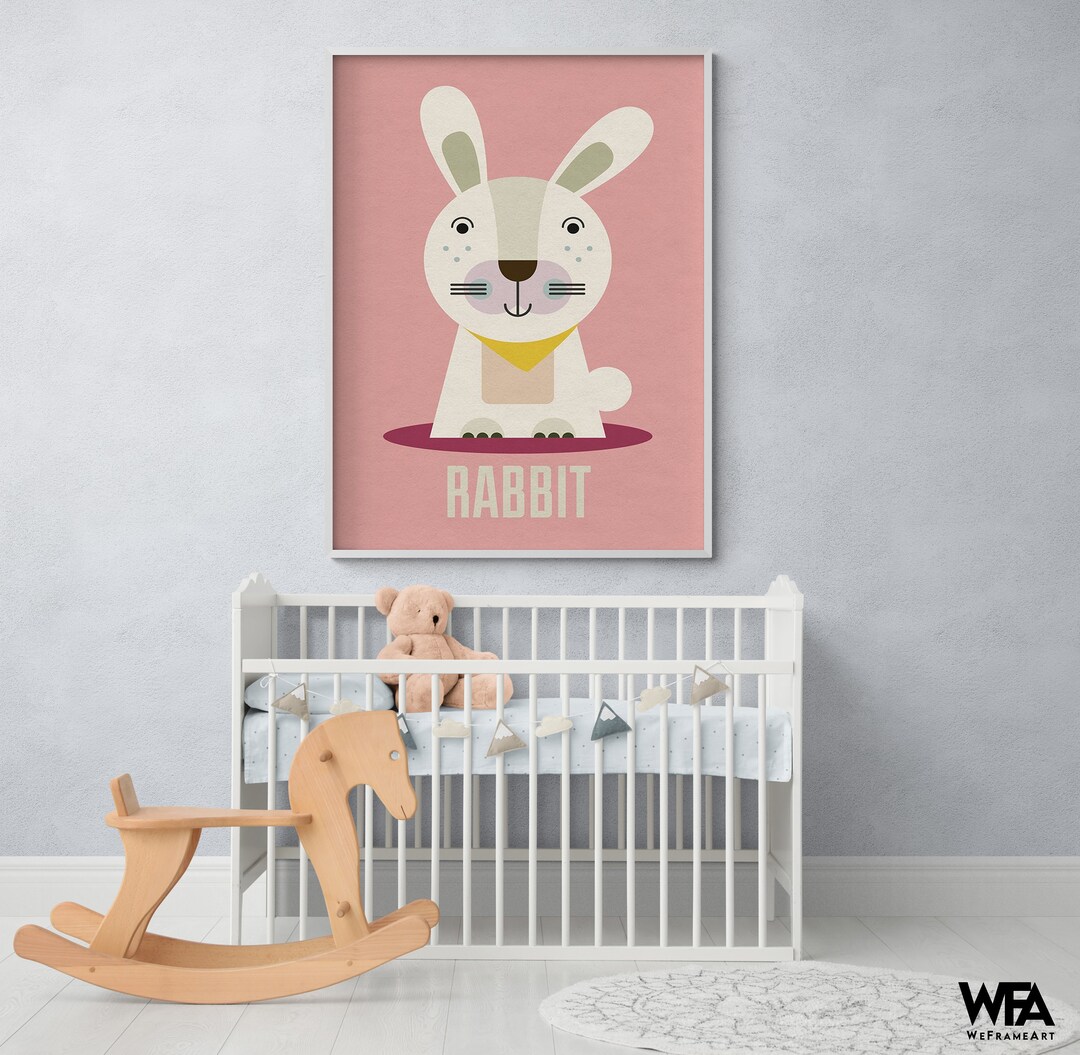 Rabbit Theme Nursery Wall Art, Adorable Forest Rabbit Kids Bedroom Wall ...