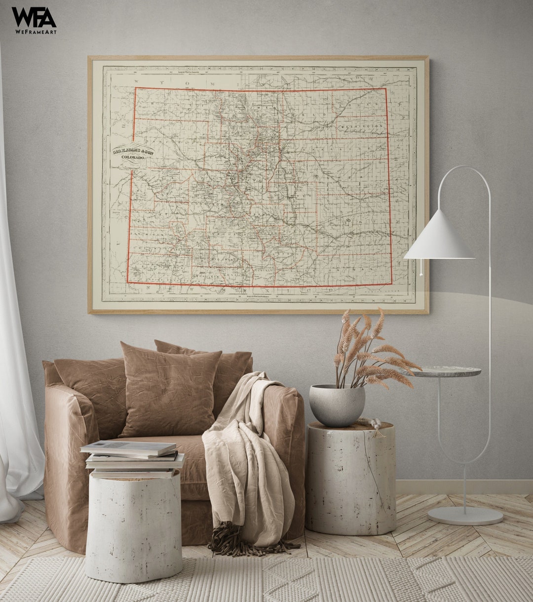 Colorado State Map Vintage 1870 Geographical Framed Map With Railroads ...