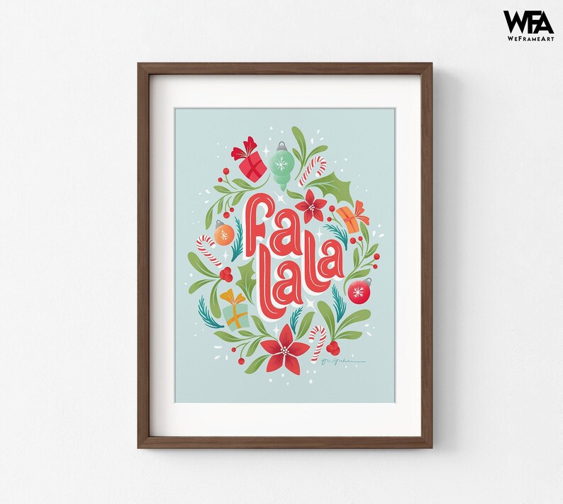 Fa La La Christmas Poster, Holiday Wall Art by Gia Graham - Etsy