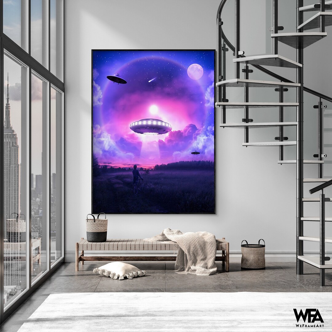 Cool Alien Poster Print, Purple Cloudy Night Sky UFO Poster, Teen Son ...