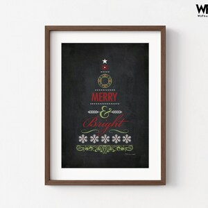 Merry and Bright Christmas Wall Art Xmas Wishes Minimalist Traditional ...
