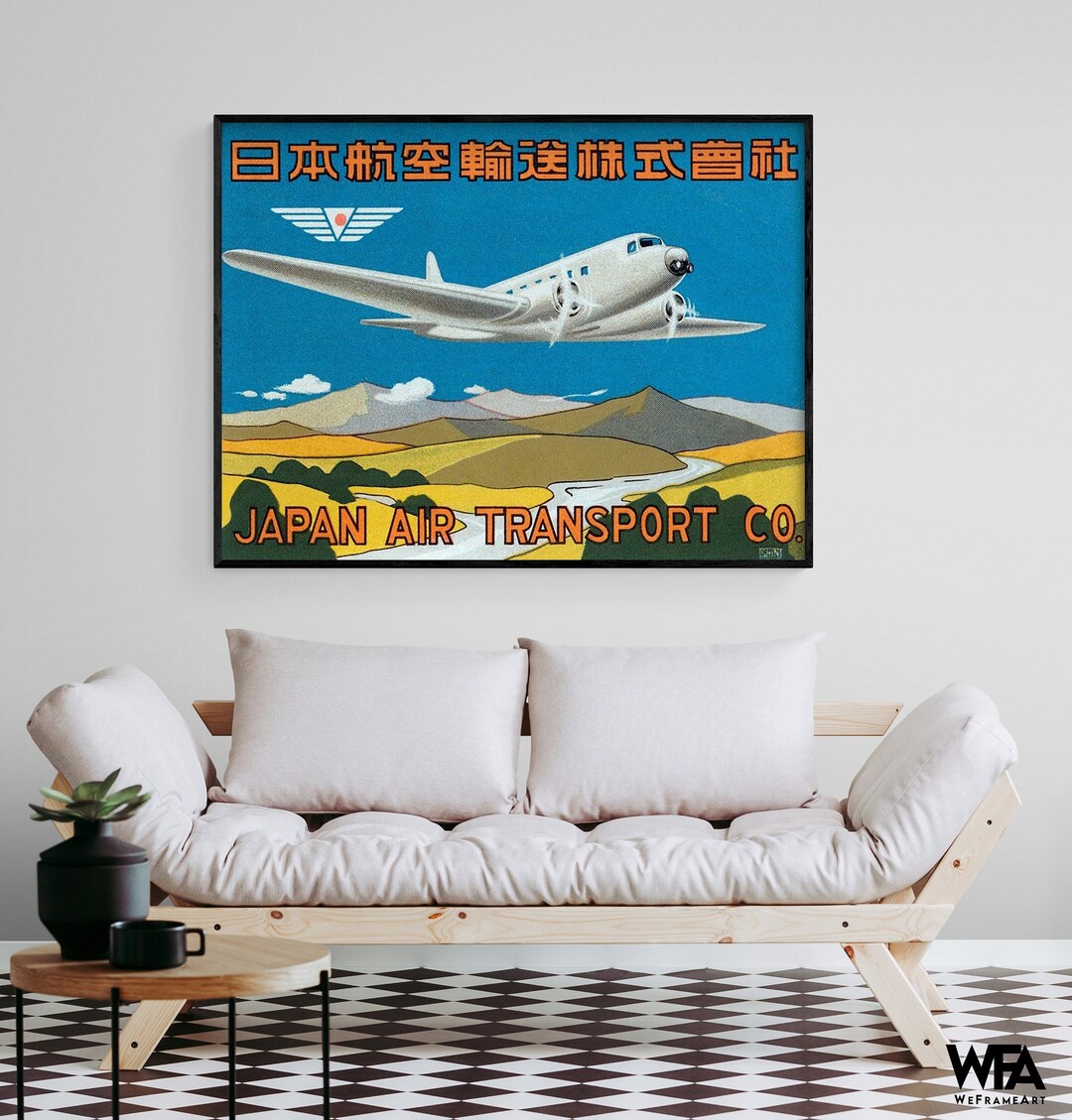 Japan Air Transport Label by Retrotravel, Asian Airport Waiting Room ...