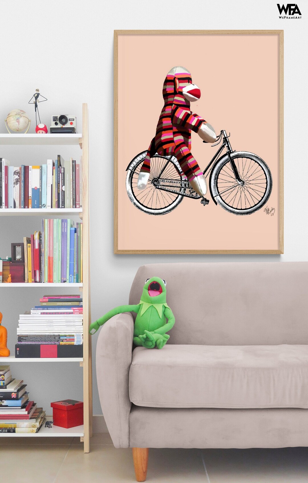 Monkey Gifts for Kids, Red Baby Monkey Poster, Bicycle Art Print, Funny ...