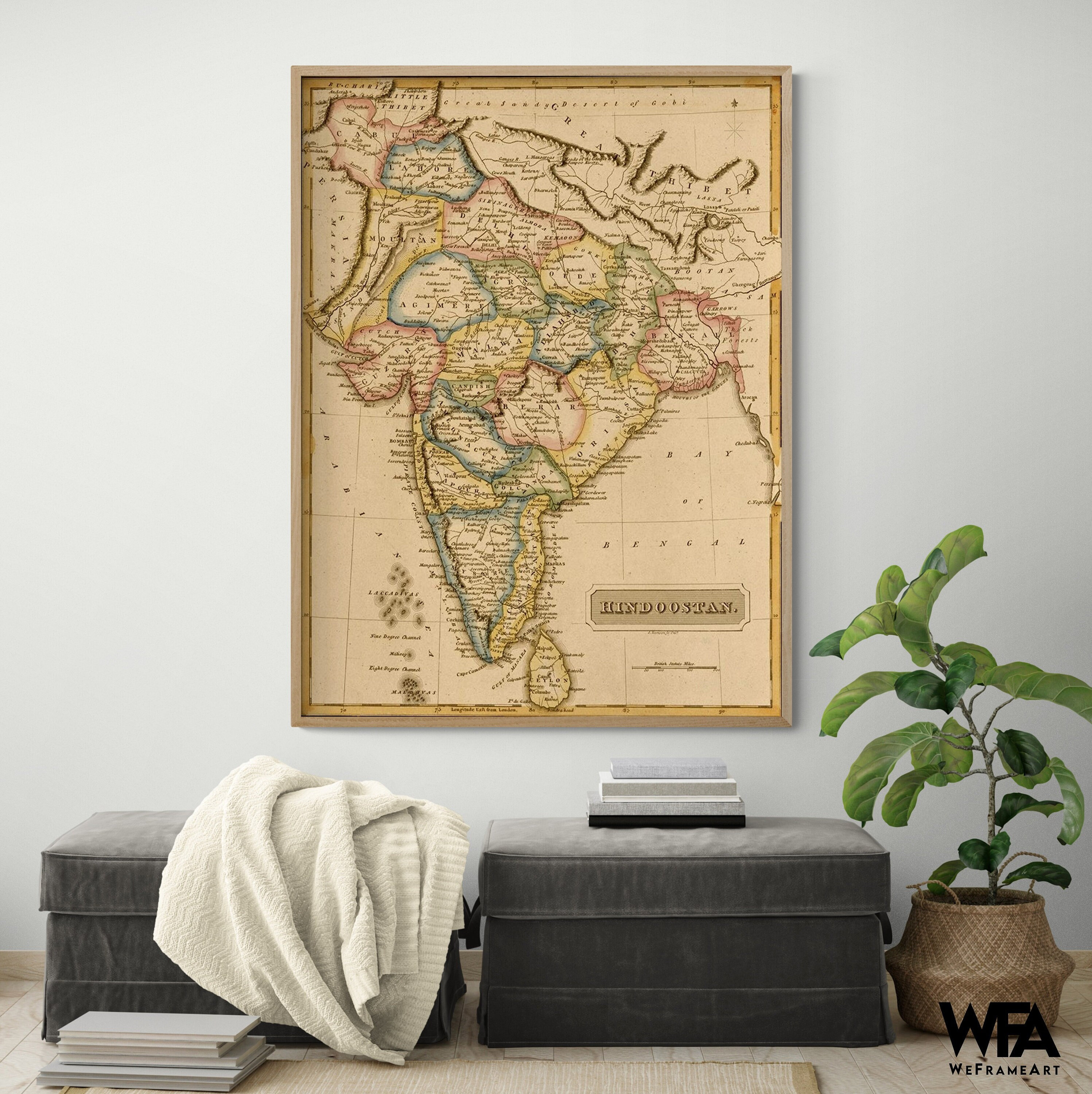 Old Map Of India Hindustan Canvas Large Wall Decor Vintage