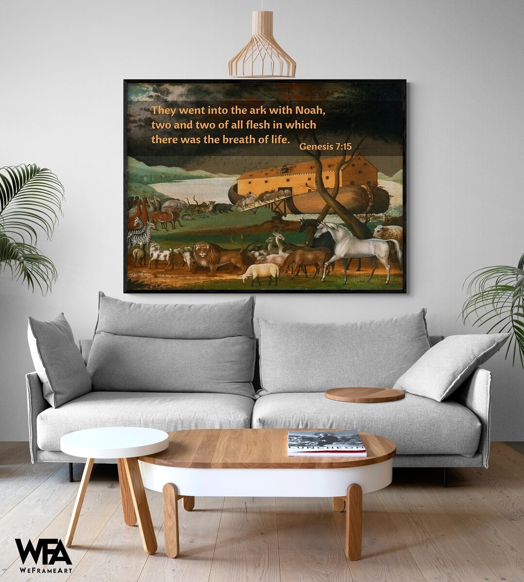 Noahs Ark by Edward Hicks, Extra Large Bible Verse Quote Genesis 7:15 ...