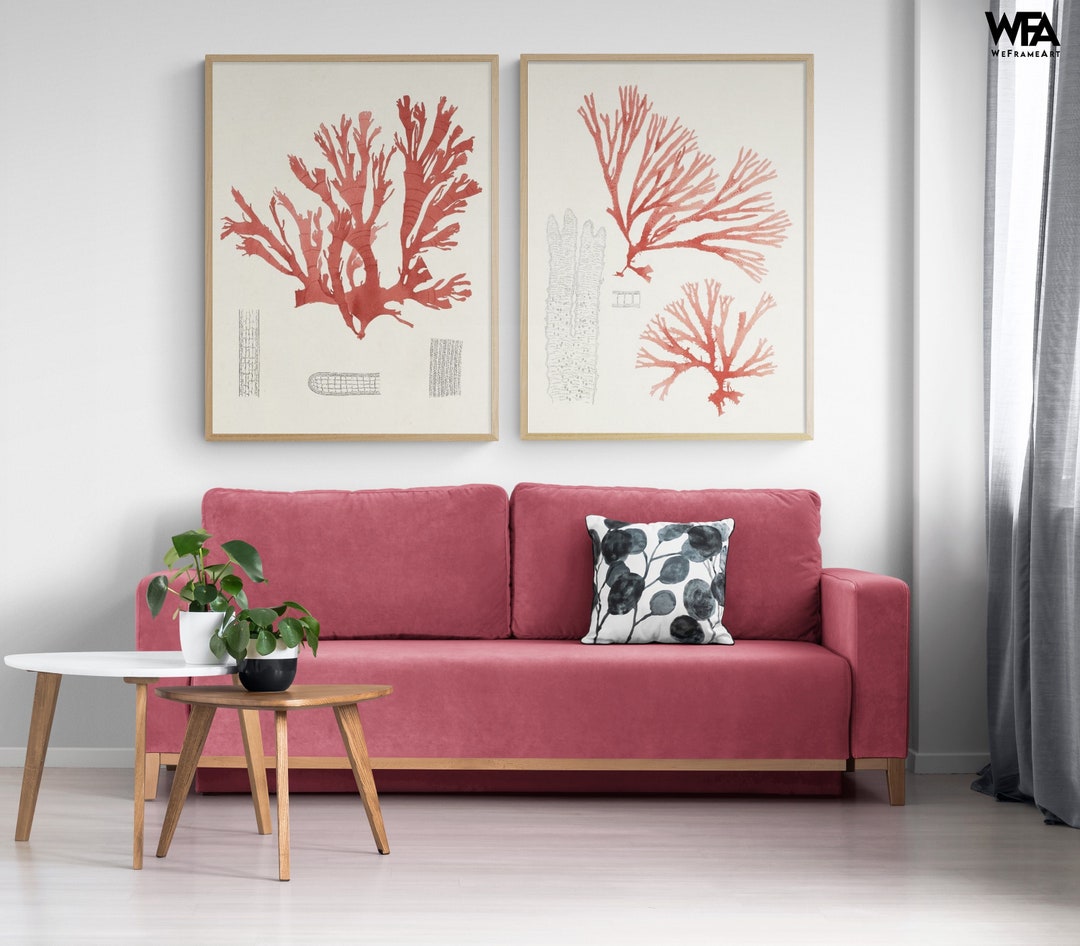 Set of 2 Red Coral Beach Decor Wall Art, Framed Coral Reef Wall Art ...