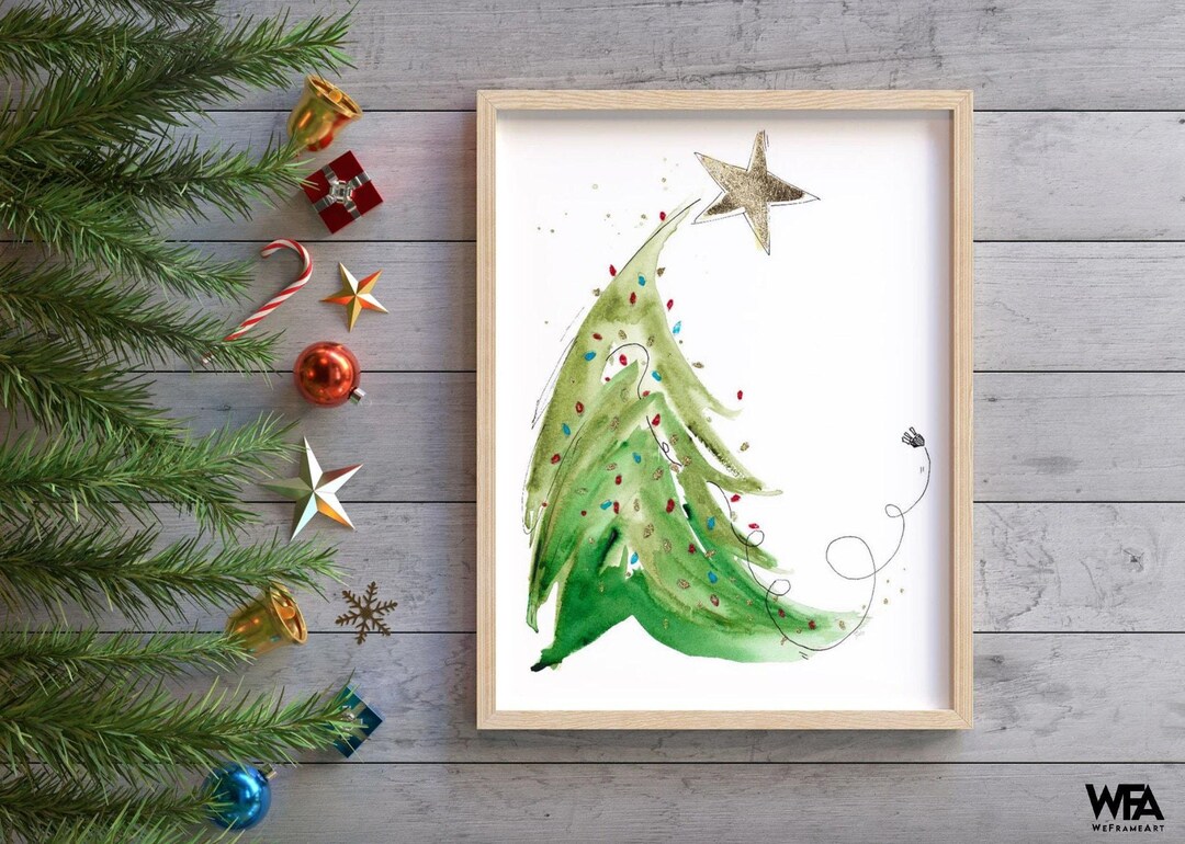 Funky Watercolor Christmas Tree Print, Modern Holiday Wall Art - Etsy
