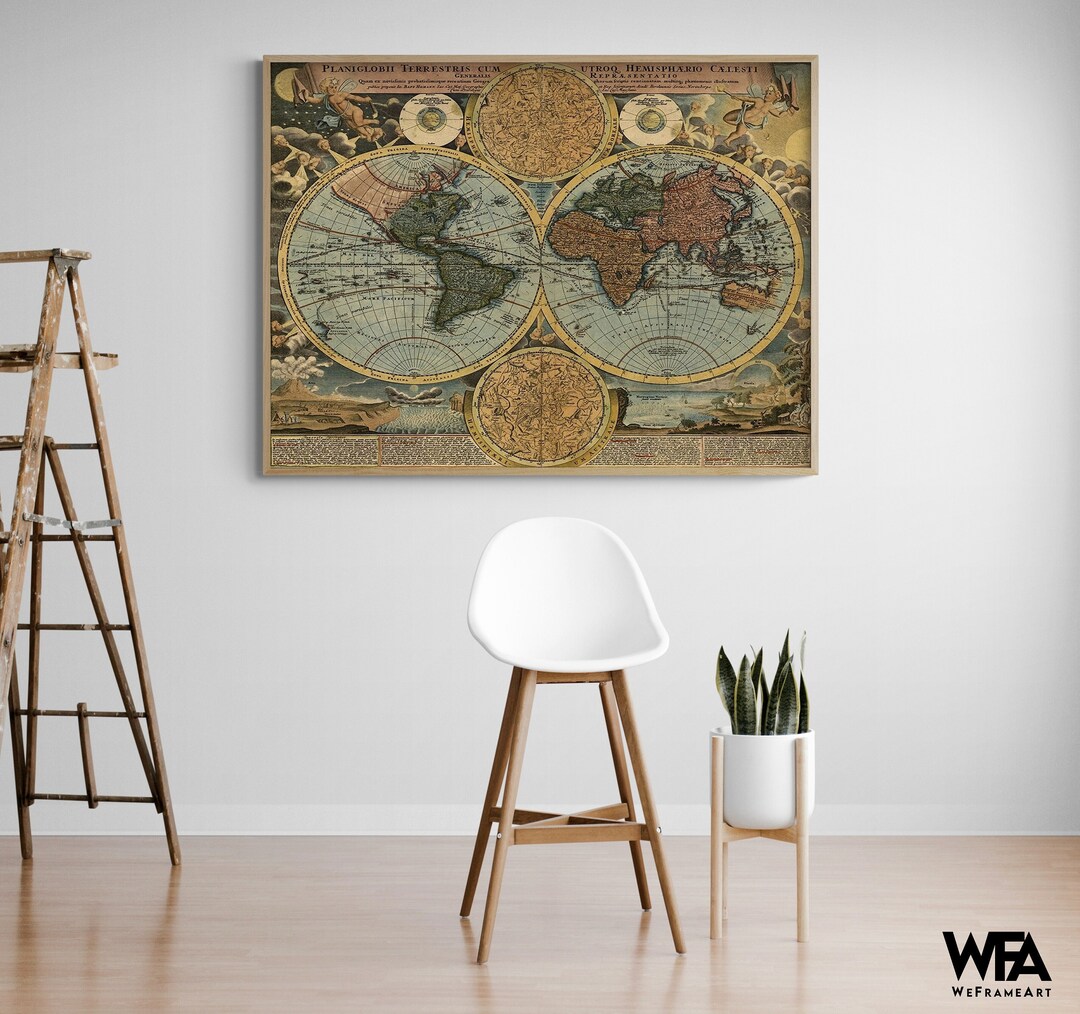 World Map, Big World Map Print, Vintage Atlas World Map, Large Elegant ...