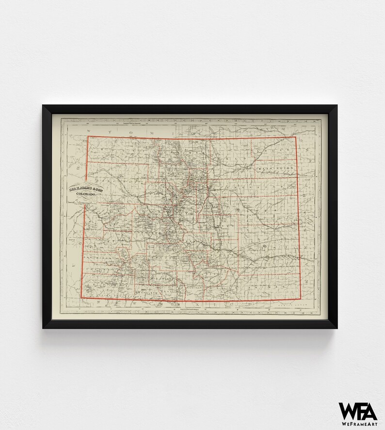 Colorado State Map Vintage 1870 Geographical Framed Map With - Etsy
