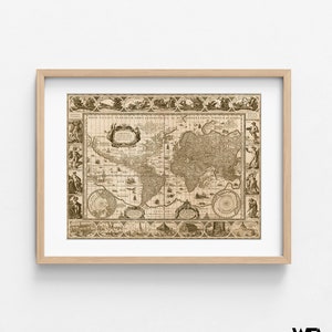 World Map 1606 by Vintage Maps, Earth Globe Map Print, Continent ...