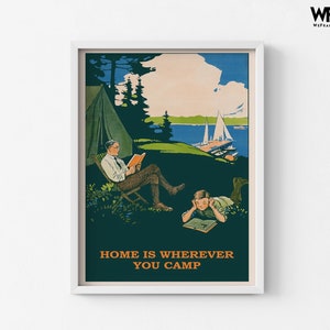 Vintage Camping Poster, Extra Large Retro Family Camping Trip Poster ...