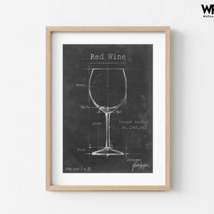 Red Wine Glass Blueprint, Framed Wine Lover Gift, Bar Wall Decoration ...