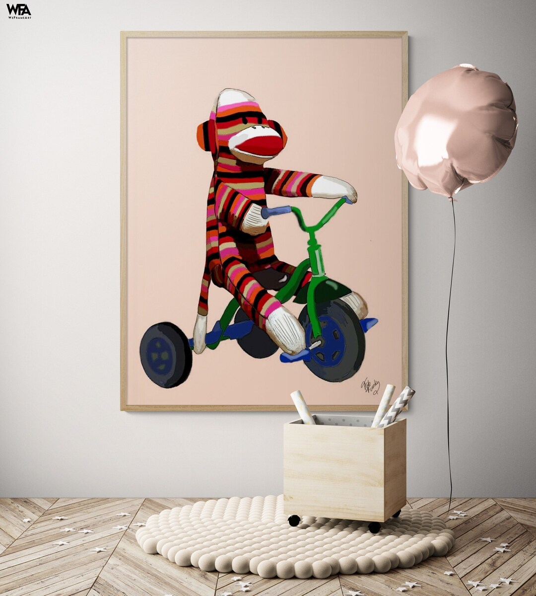 Adorable Red Sock Monkey Poster Print, Framed Cute Animal Poster Print ...