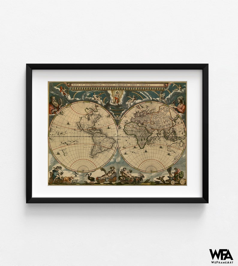 World Map Antique World Map Poster Colorful Home Office - Etsy
