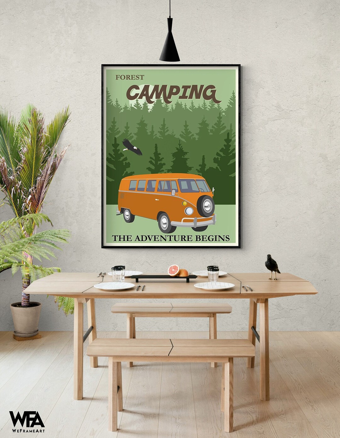 Vintage Forest Camping Camper Van Poster, Hiking Lover Boyfriend ...