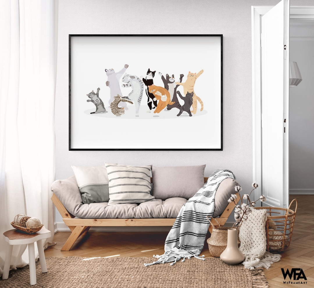 Happy Cat Nursery Theme Decor Idea, Adorable White and Black Cat Art ...