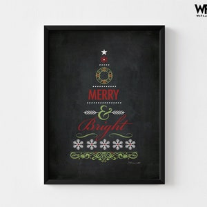 Merry and Bright Christmas Wall Art Xmas Wishes Minimalist Traditional ...