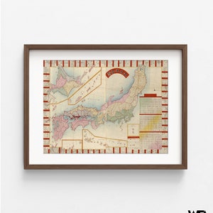 Japan With Points of Interest and Table of Counties, Antique Japanese ...