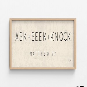 Ask, Seek, Knock, Framed Matthew 7:7 Print, Large Matthew Bible Quote ...