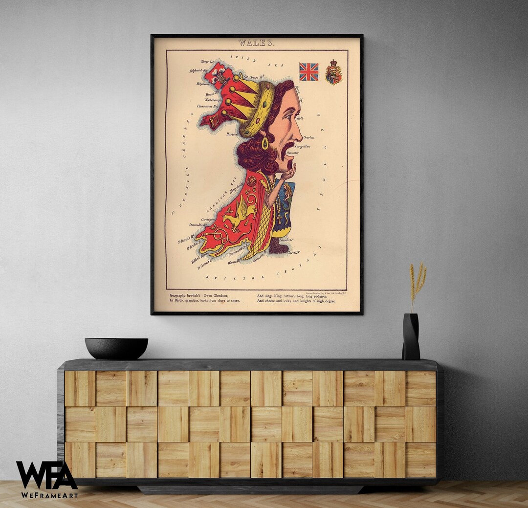 Anthropomorphic Map of Wales, Cartoon Picture Map, Caricature Map ...