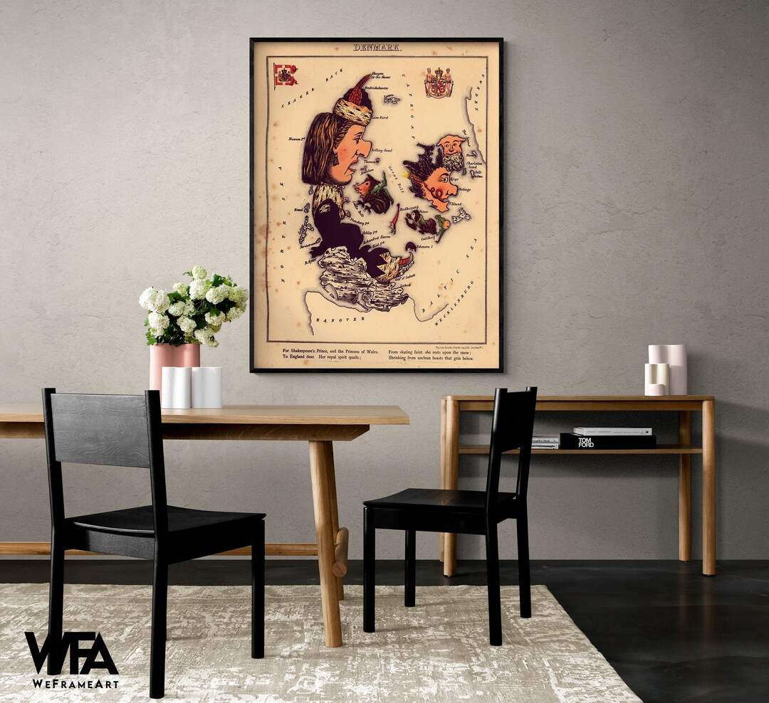 Anthropomorphic Map of Denmark, Cartoon Map of Denmark, Caricature ...