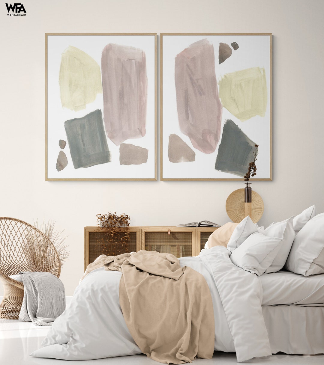 Pastel Abstract Wall Art for Guest Room, Framed Office Decor, Soft ...