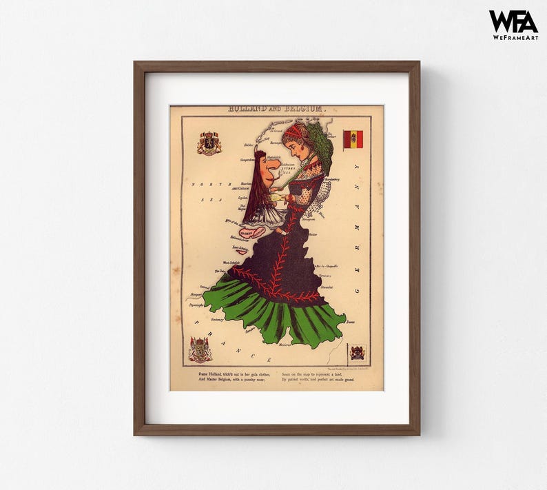 Anthropomorphic Map of Holland and Belgium, Funny Geography Print - Etsy