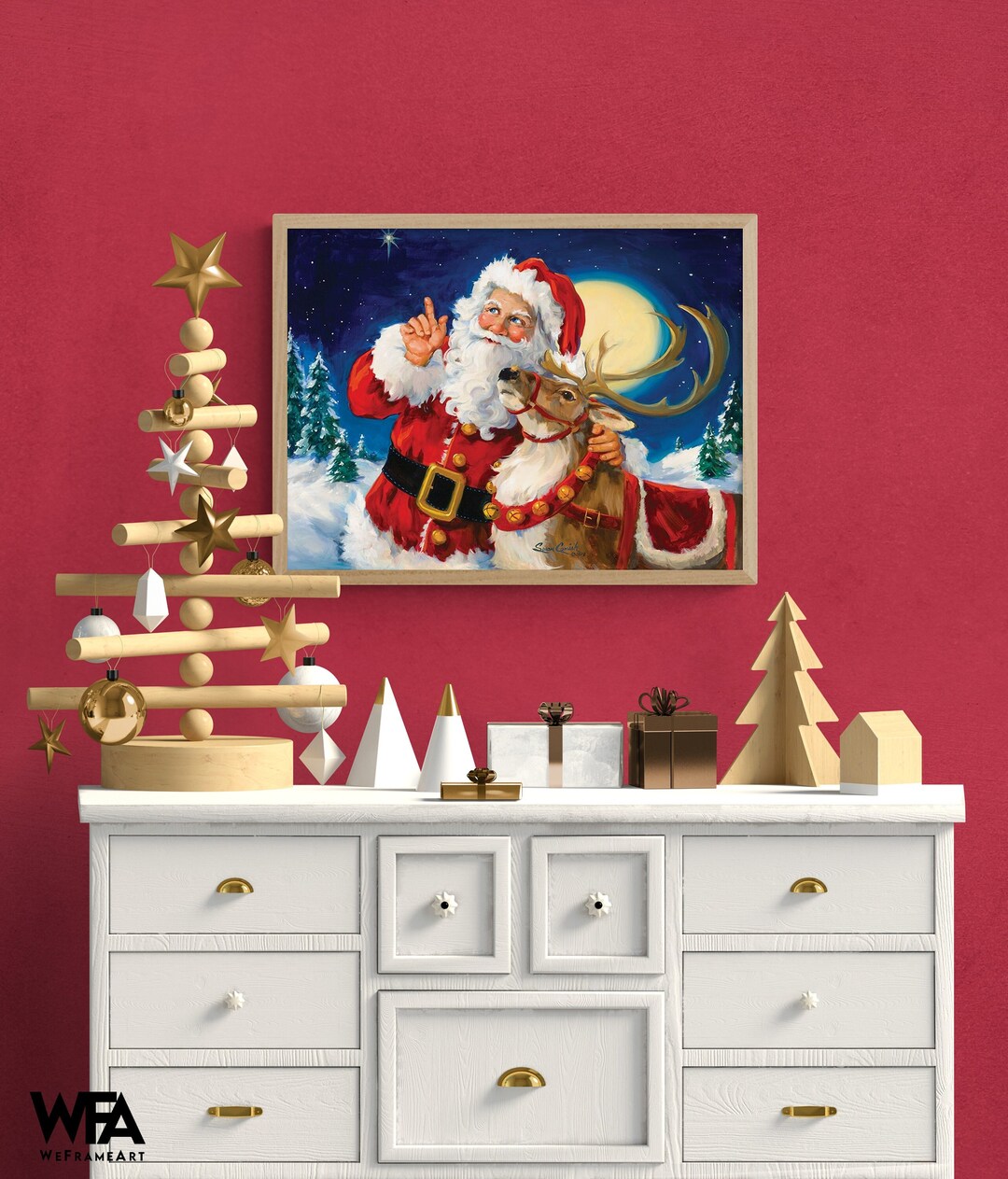 Santa's Lead Reindeer by Susan Comish, Winter Animal Poster ...