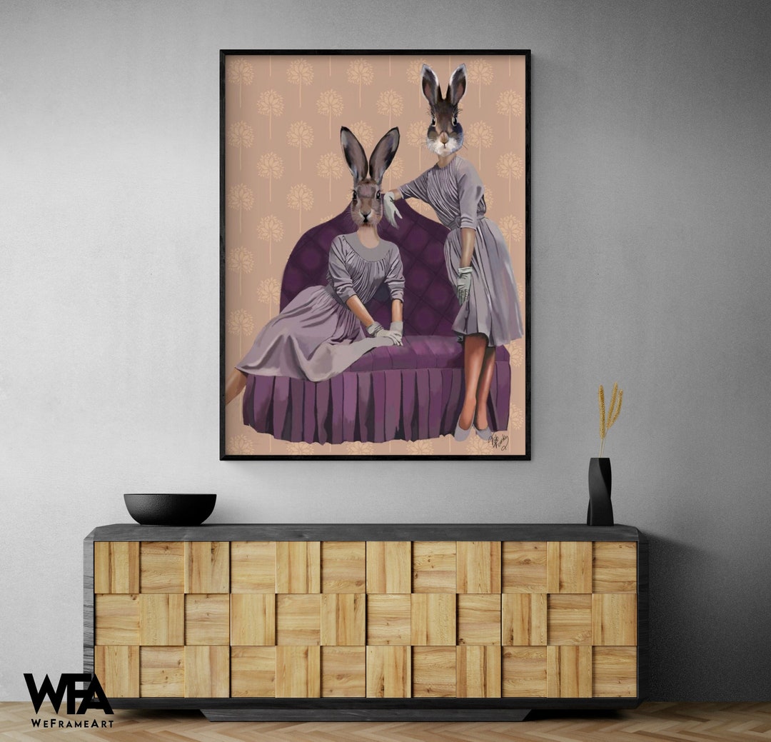 Rabbits in Purple, Girly Bedroom Decor, Violet Dress Bunny Artwork ...