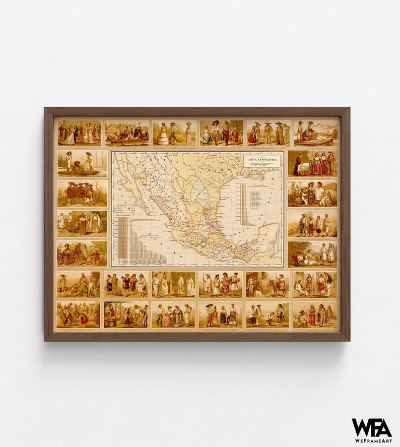 Vintage Ethnographic Map of Mexico, Latin American History Poster - Etsy