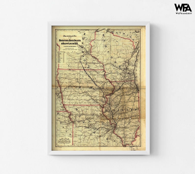 Rockford Railroad Map Print, 1868 Railway History, US Train Map - Etsy