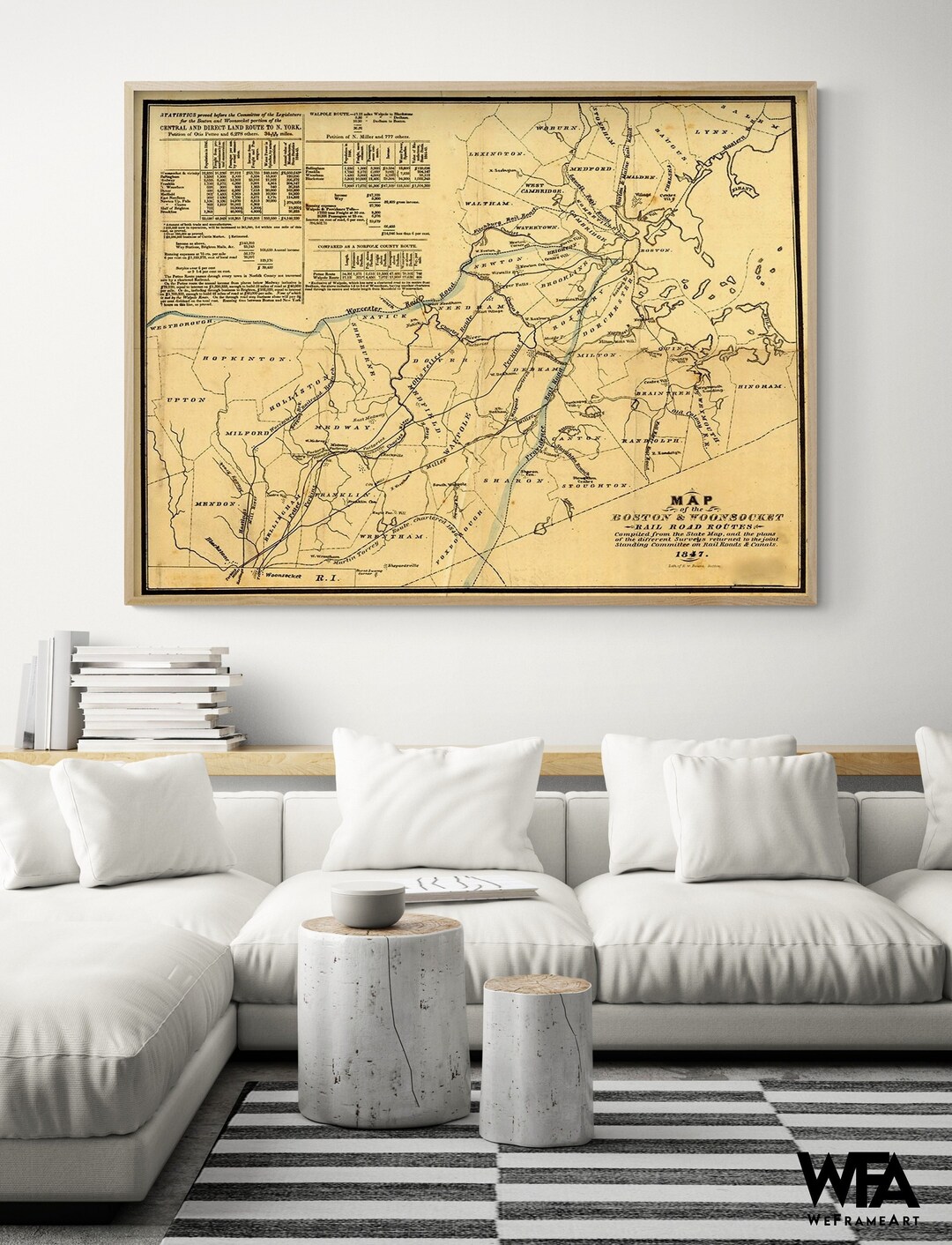 Boston and Woonsocket 1847 by Vintage Maps, Vintahe Boston Decor ...