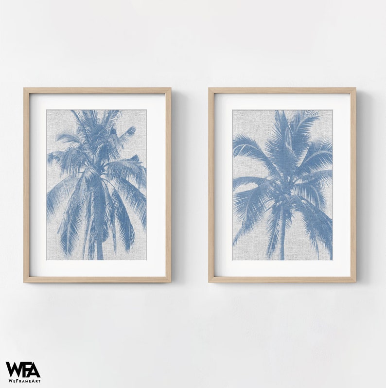 Blue Palm Tree Prints Set of 2 Blue Plants Prints Framed - Etsy