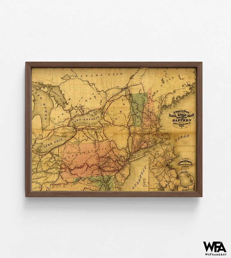 Antique Eastern Railroad Map Print, 1859 Railway Routes - Etsy