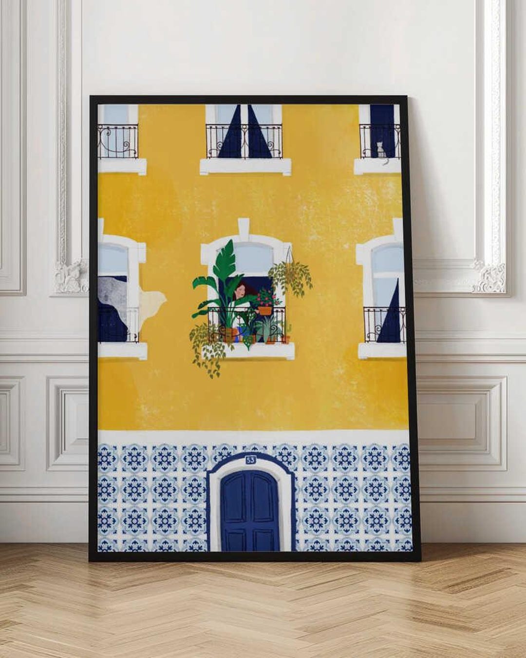 Lisbon Window Balcony Poster – Colorful Mediterranean Art Print - Etsy