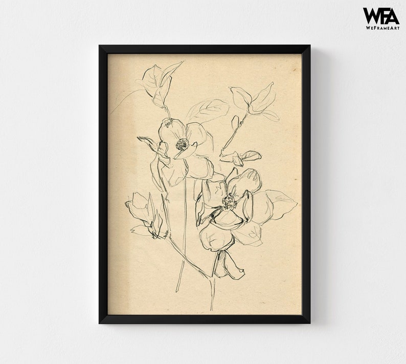 Delicate Flower Sketch Print Framed Floral Art Print Nature | Etsy