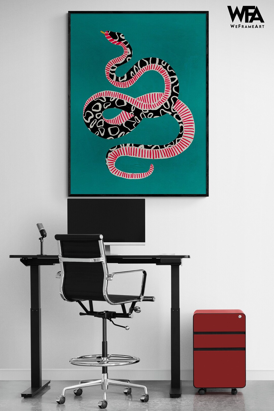 Framed Reptile Painting Print, Colorful Snake Wall Art Print, Snake ...