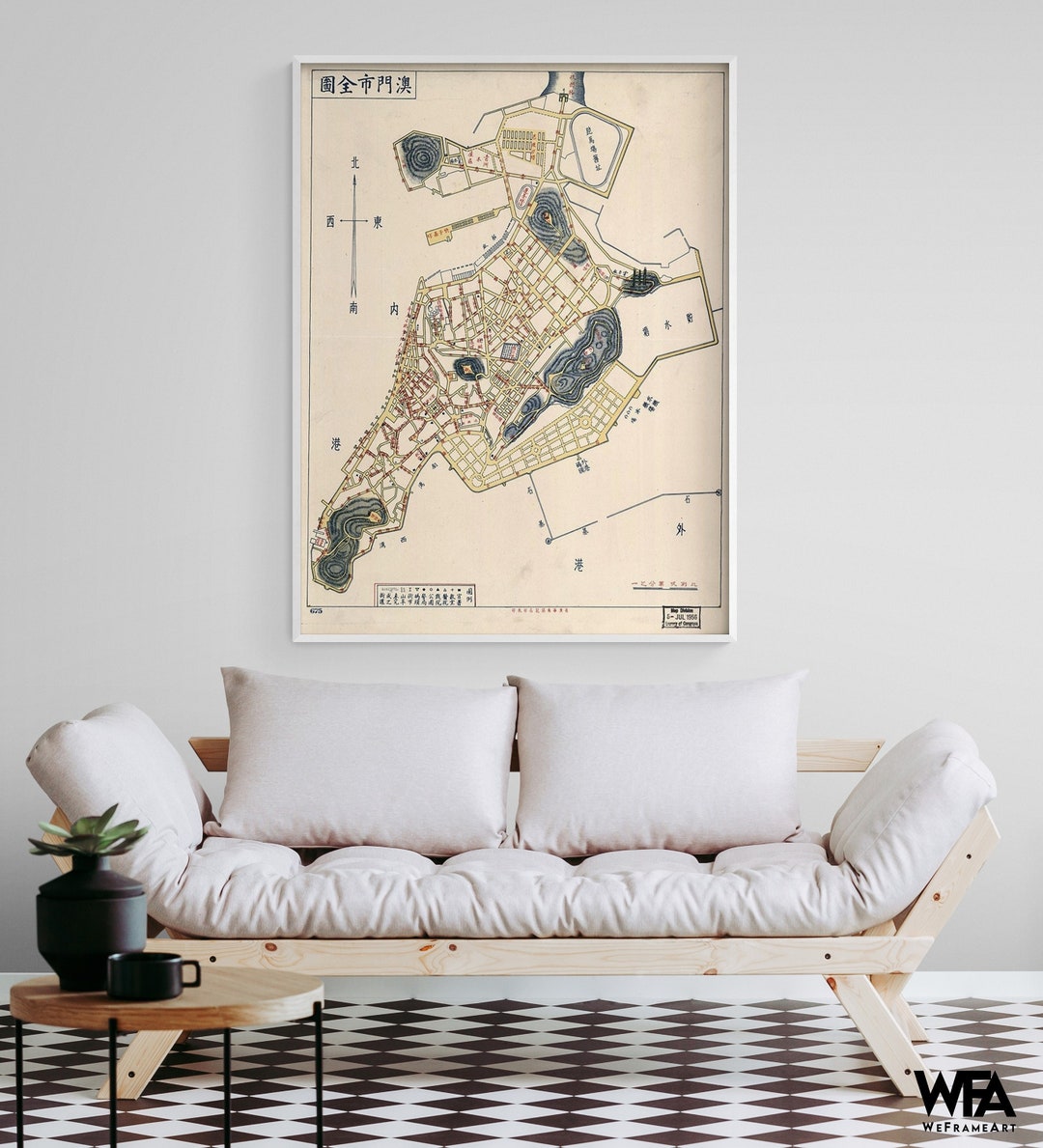 Macau City Plan, Macau Old Map, Vintage Map of Macau, Asian Region Map ...