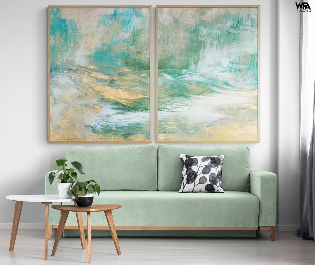 Gold Abstract Nature Landscape Painting, Set of 2 Golden Hotel ...