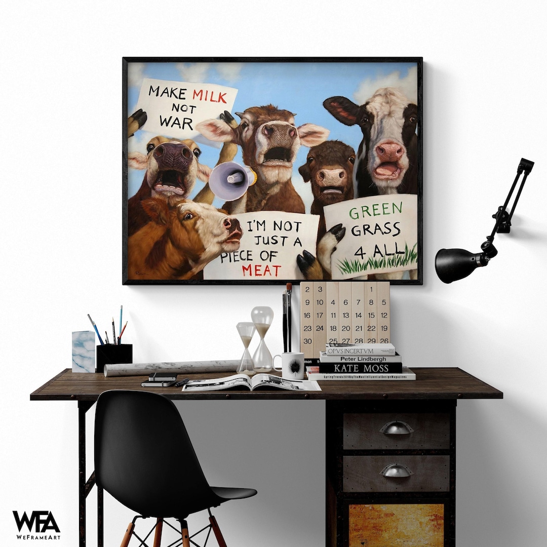 Surreal Cows Art Print, "political Moooovement", Farmer Office Decor - Etsy
