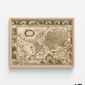 World Map 1606 by Vintage Maps, Earth Globe Map Print, Continent ...