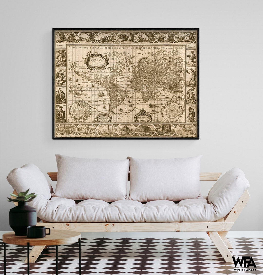 World Map 1606 by Vintage Maps, Earth Globe Map Print, Continent ...