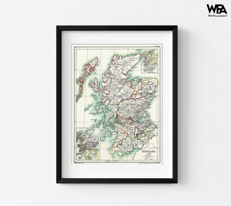 Scotland 1300 Poole 1902 Detailed Map of Antique Scotland - Etsy