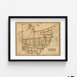 Ohio 1817, Large Ohio Map, Antique Ohio Gift Map, Rustic USA State Map ...