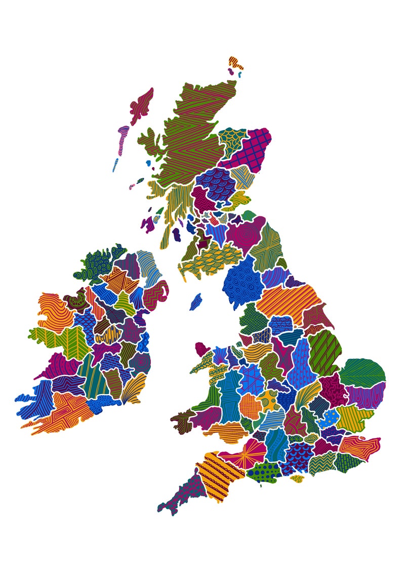 UK Counties Map Art Print - Etsy UK