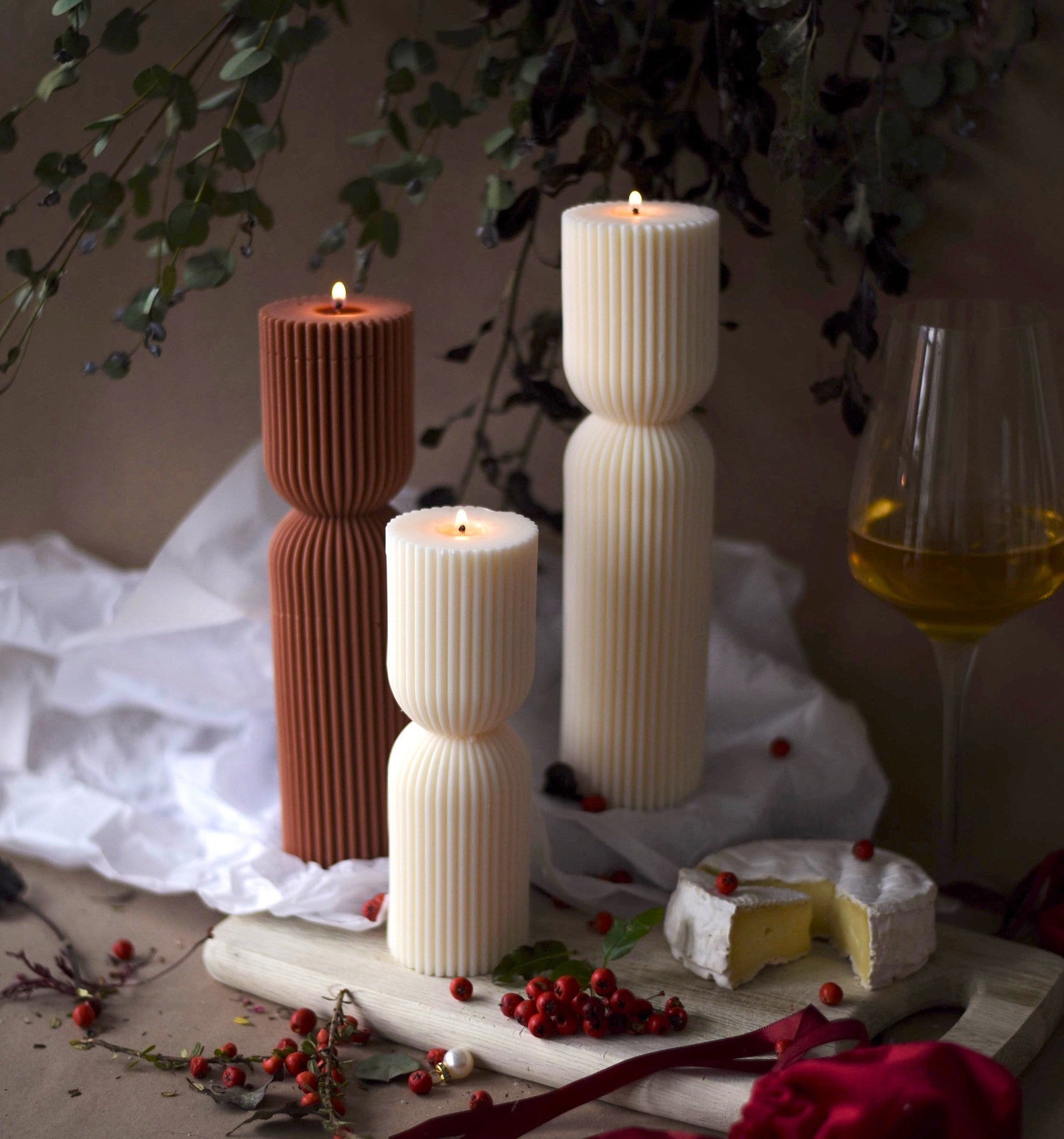 Tall Ribbed Pillar Candle Aesthetic Room Decor Wedding - Etsy UK
