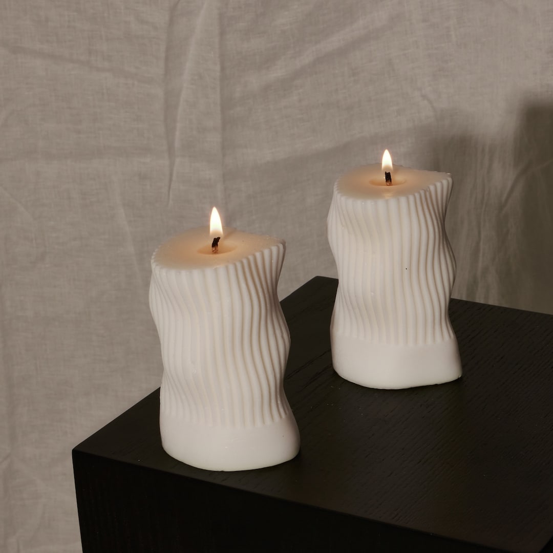 WAVY Pillar Candle -waves Column, Sculptural Striped Candle, Decorative ...